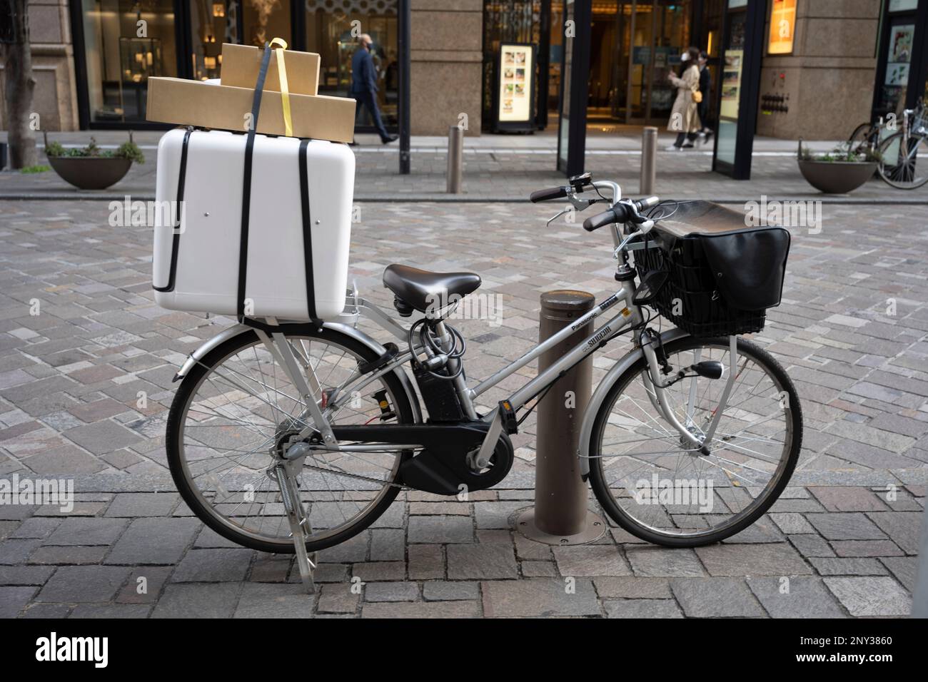 Tokyo, Japan. 6th Feb, 2023. A delivery bicycle parked outside an ...