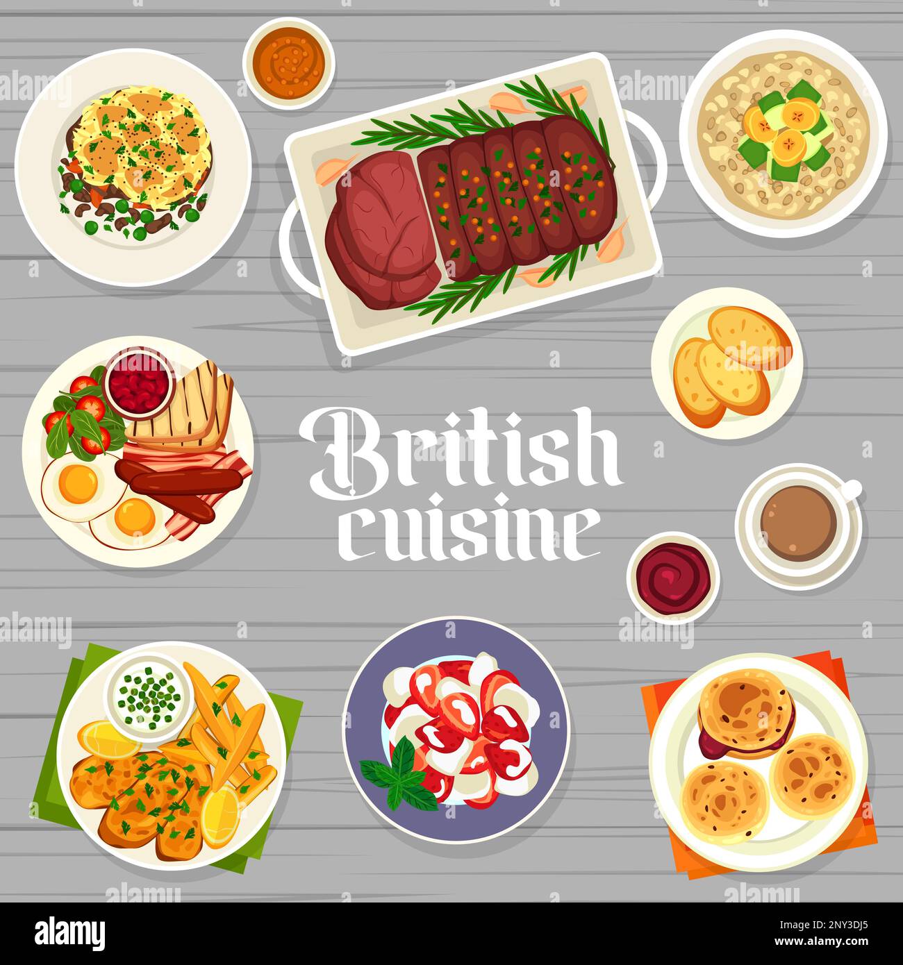 British cuisine restaurant food menu cover. Scones with jam and clotted ...