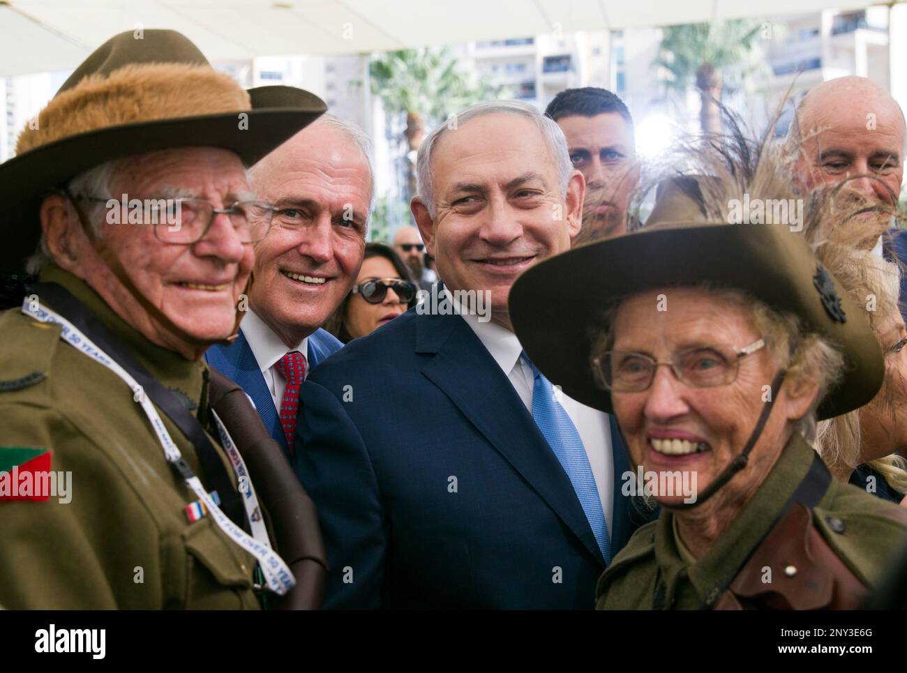 Australian Prime Minister Malcolm Turnbull, center left, stands with ...