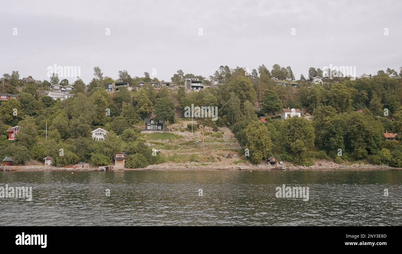 The view from the drone. Action.A river landscape with a long river ...