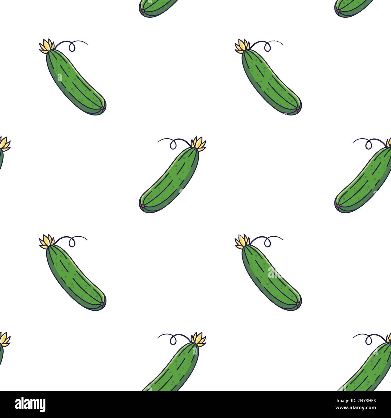 Cute Cucumber seamless pattern in doodle style. Vector hand drawn ...