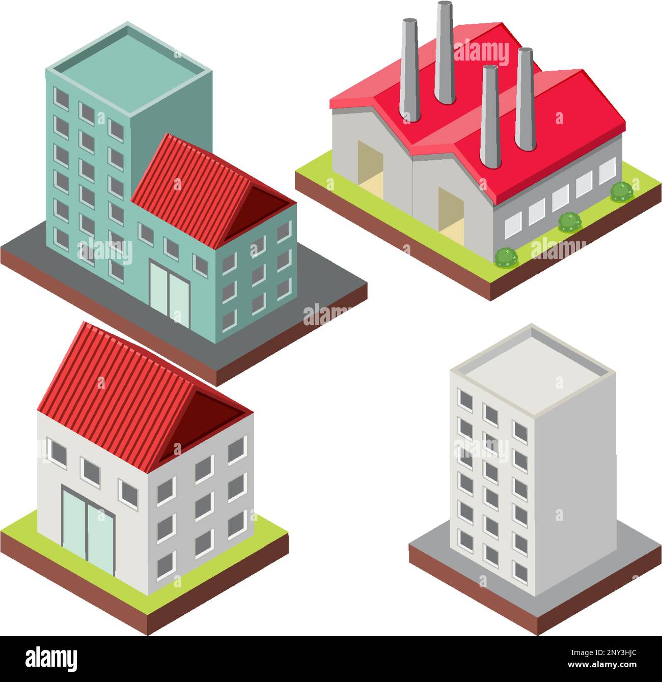 Isometric Buildings and Houses Set illustration Stock Vector Image ...