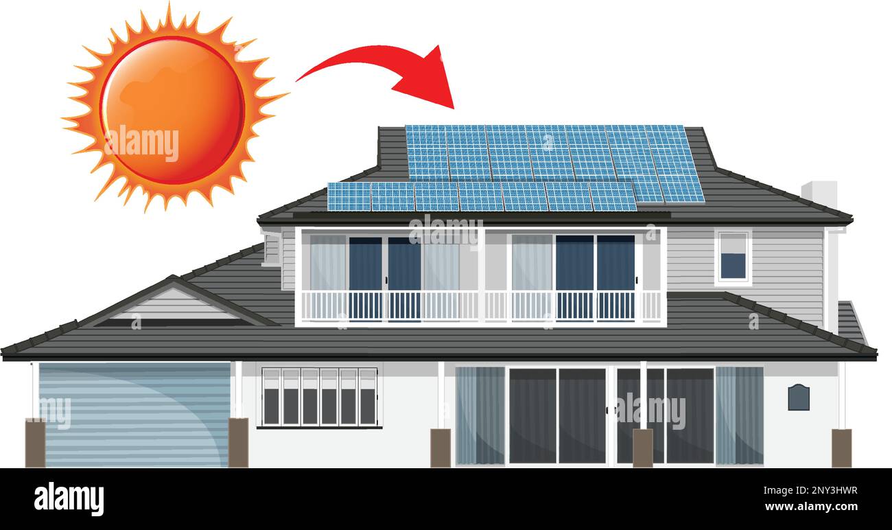 Solar energy with house and solar cell illustration Stock Vector Image ...