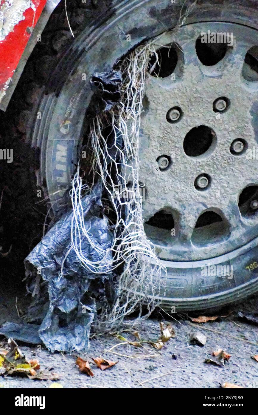DEESIDE, UK - OCTOBER 28: The wrecked Toyota Yaris WRC rally car of #11 ...