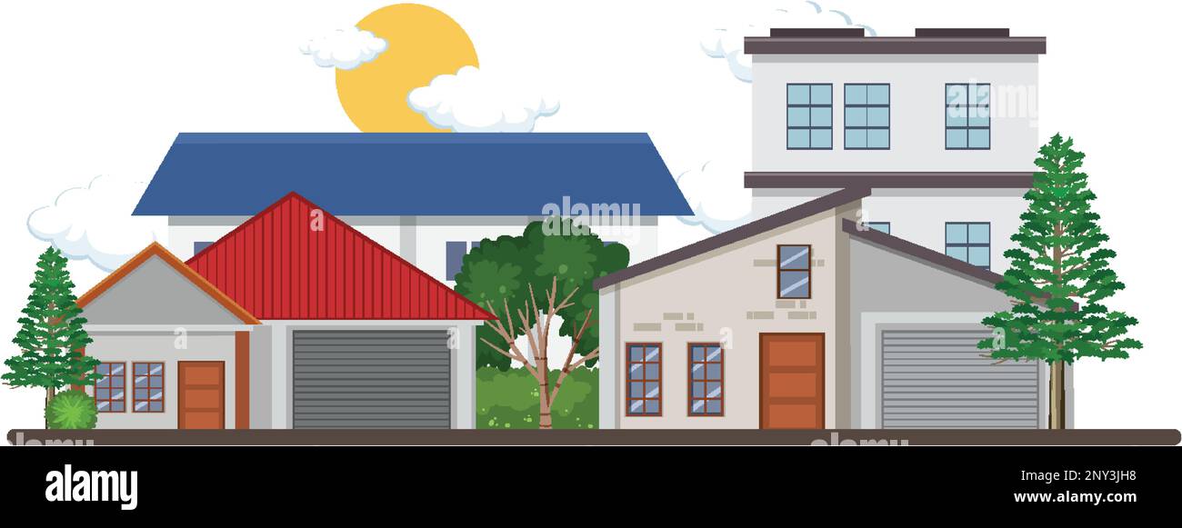 Urban landscape with houses and buildings illustration Stock Vector ...