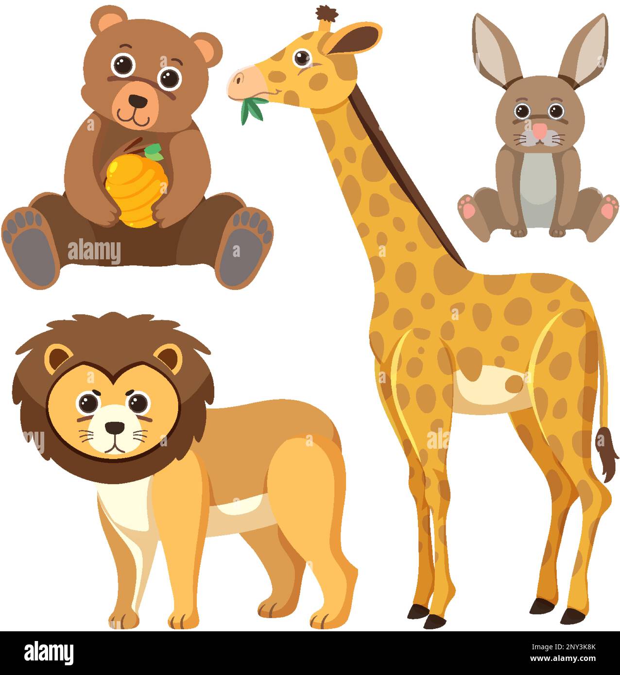 Set of simple cute animals cartoon character illustration Stock Vector ...