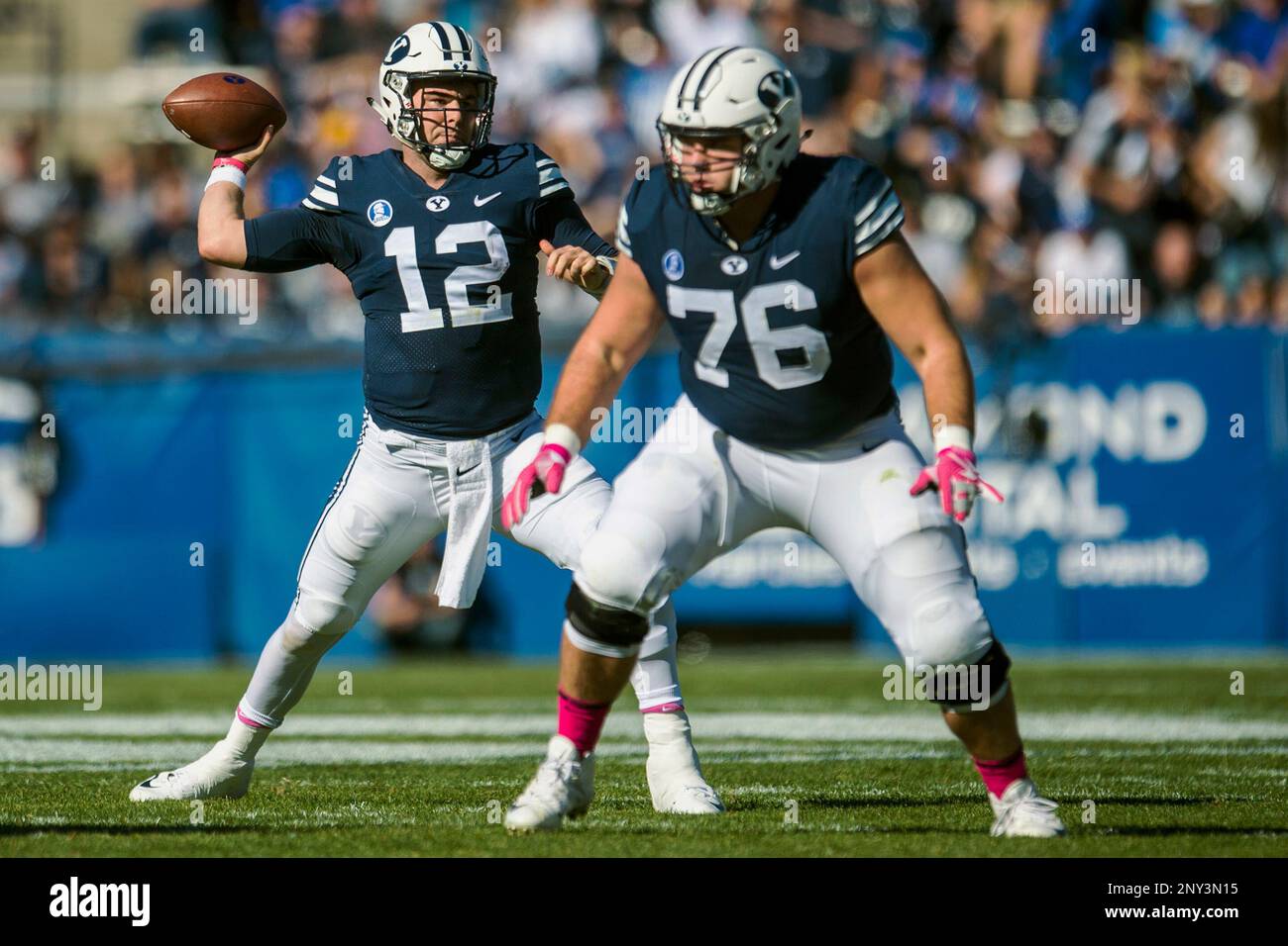 Brigham Young quarterback Tanner Mangum (12) throws the ball against ...