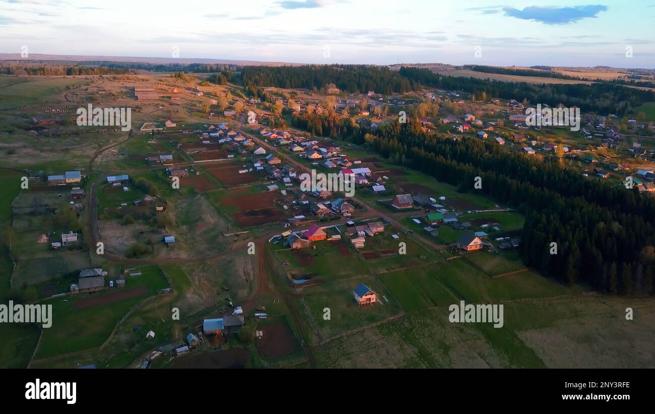 A quiet view of a provincial town next to a forest. Clip.Summer green ...