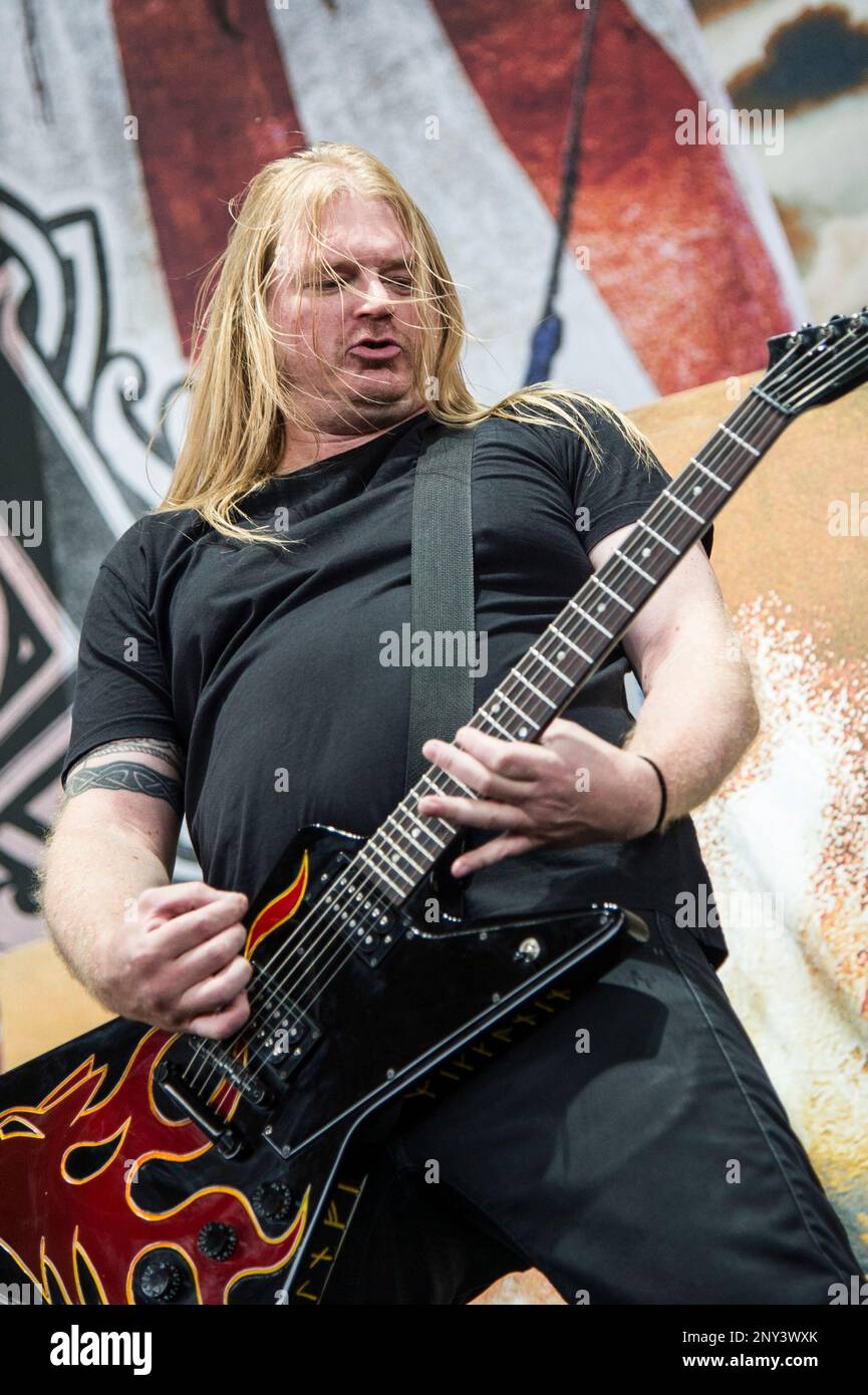 Olavi Mikkonen of Amon Amarth performs during the Mayhem Festival at ...