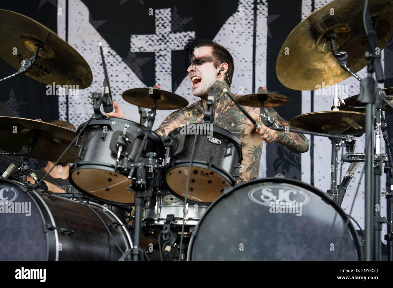 Angelo Parente of Motionless In White performs during the Mayhem ...
