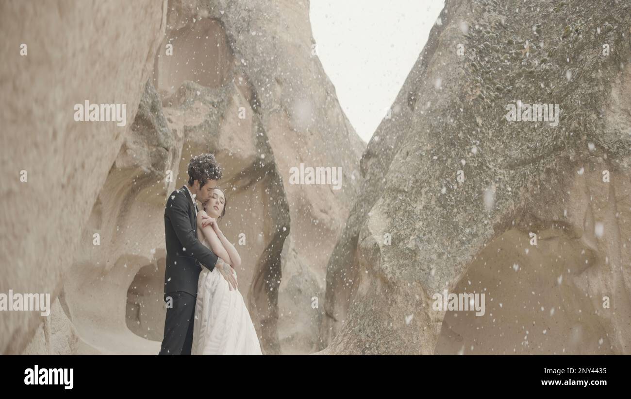 Beautiful love story photo session. Action.A young couple in nature in ...