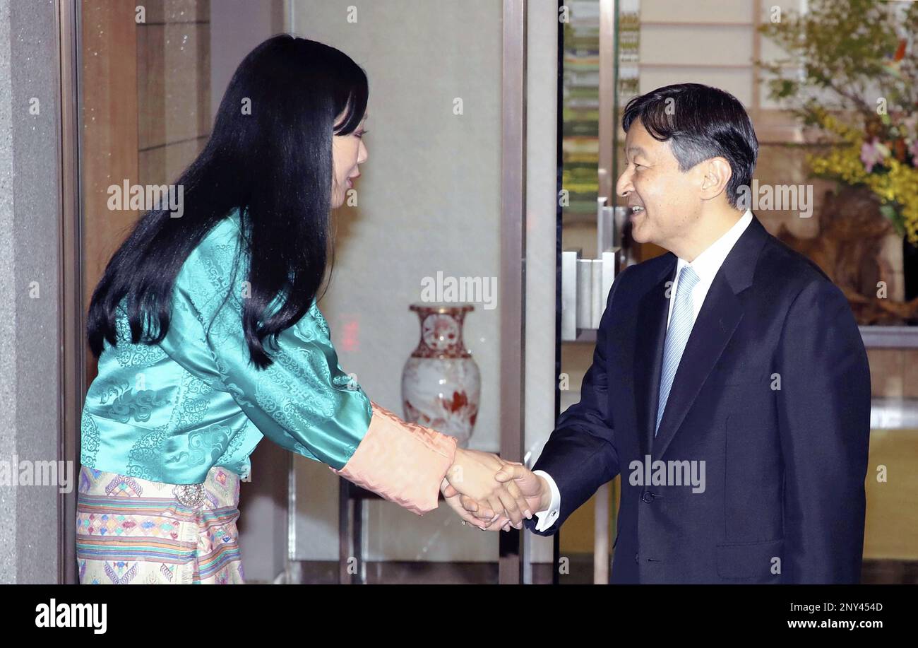 Bhutan's Princess Sonam Dechen Wangchuck (L) is greeted by Japan's ...
