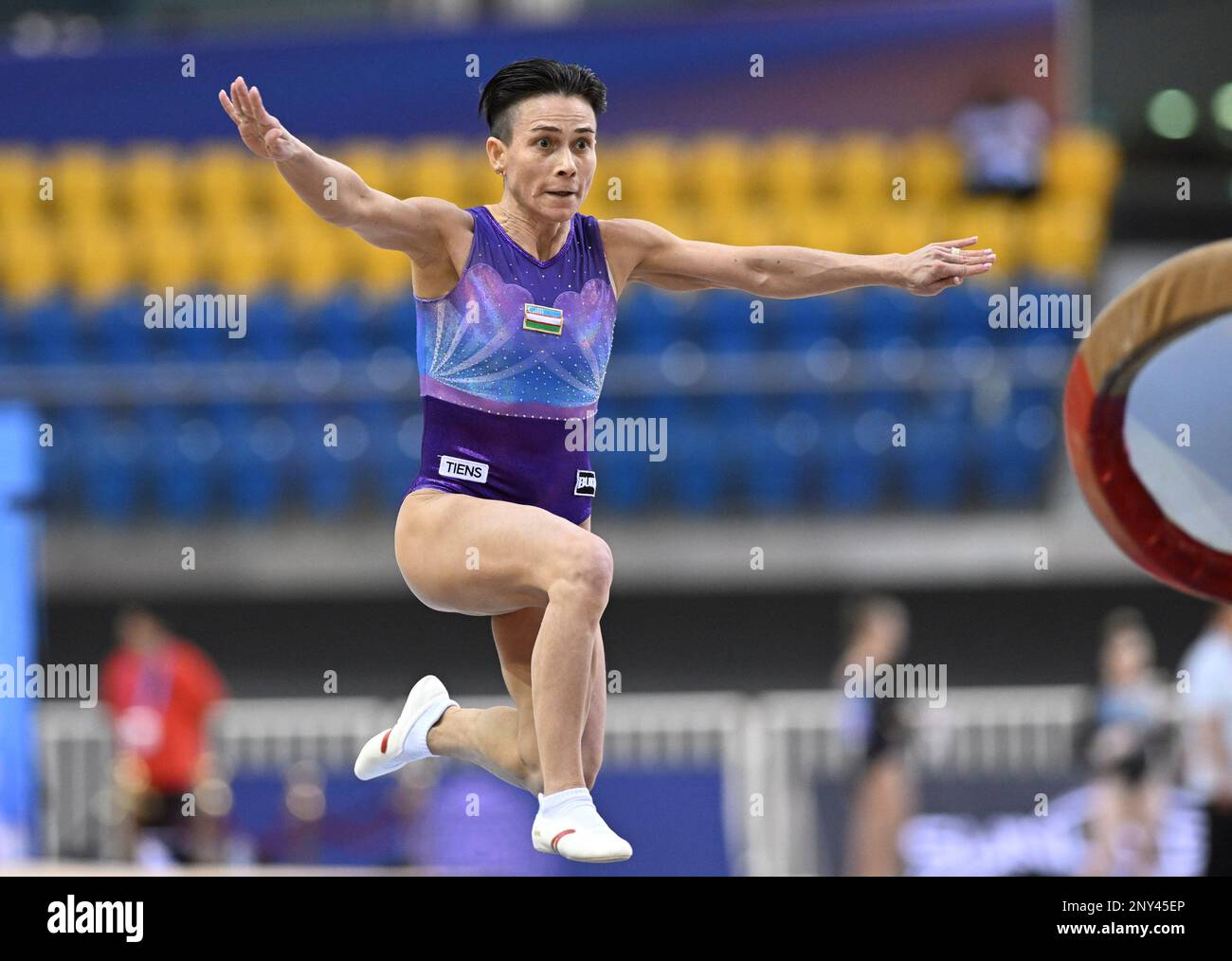 Doha, Qatar. 1st Mar, 2023. Oksana Chusovitina of Uzbekistan competes ...