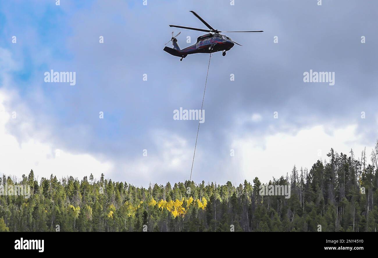 A helicopter removes timber during logging operations Friday, Sept. 29 ...