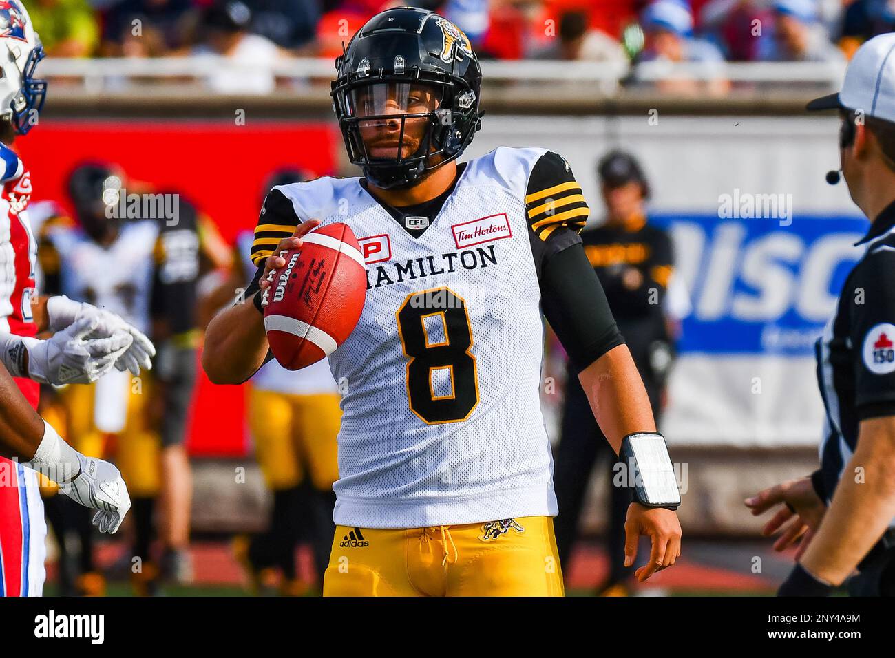 MONTREAL, QC - OCTOBER 22: Look on Hamilton Tiger-Cats quarterback ...