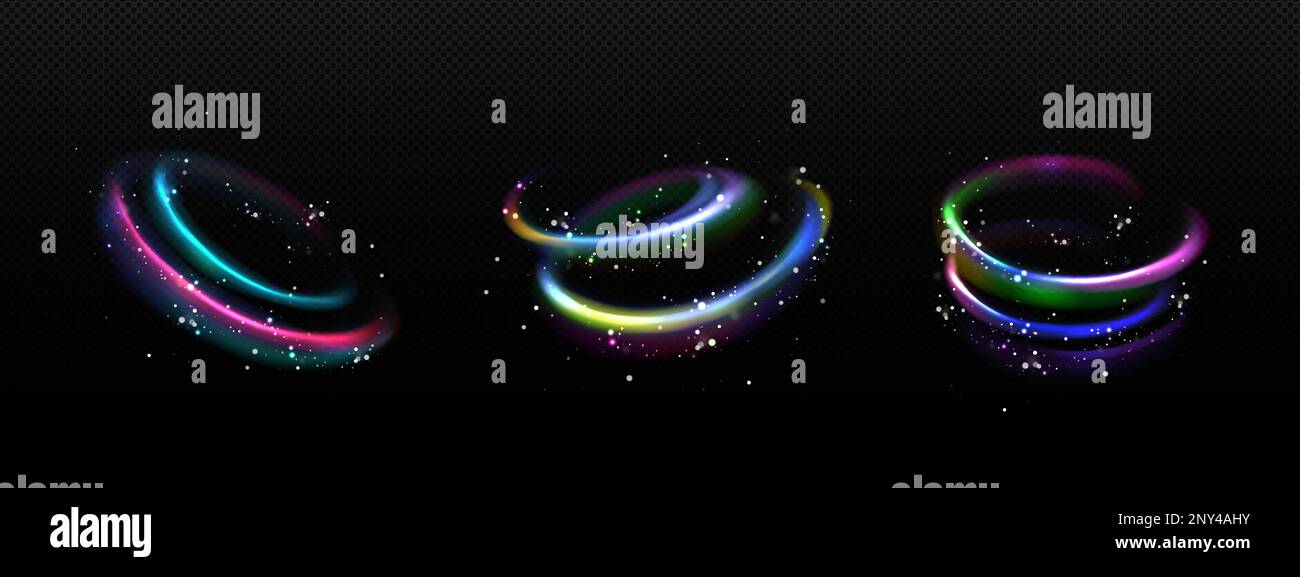 Realistic set of rainbow light motion effects isolated on transparent ...