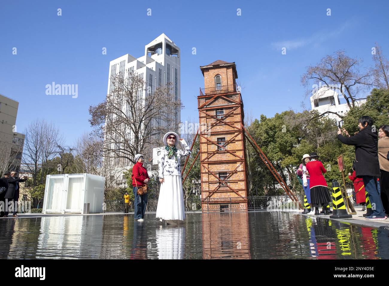 Many people visit and take photos at the Water Tower Square on No.8 ...