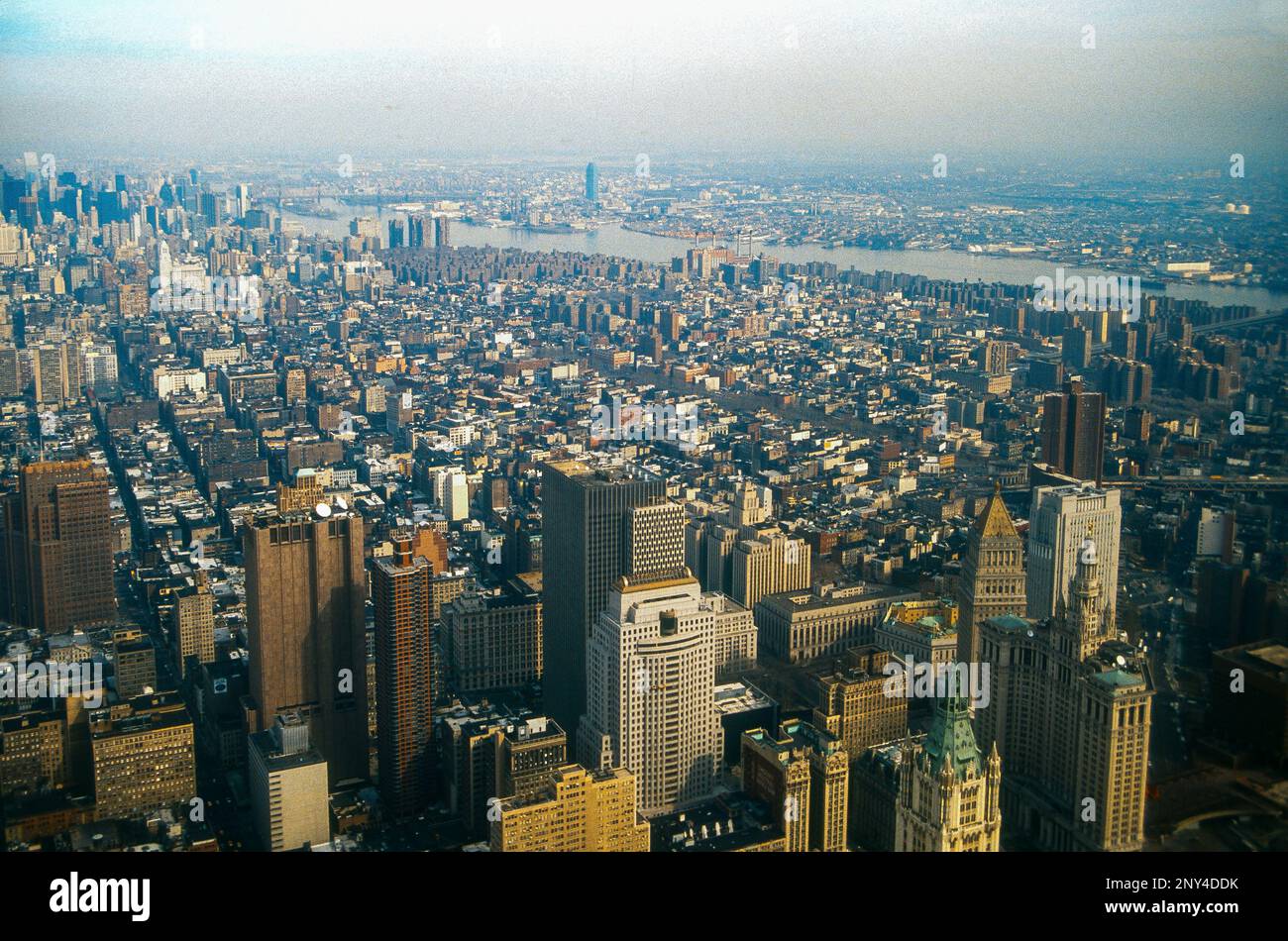 Looking northeast over Manhattan from the World Trade Center, New York ...