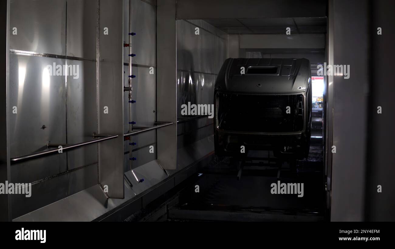 Disassembled truck. Scene. Large disassembled parts of the machine that ...