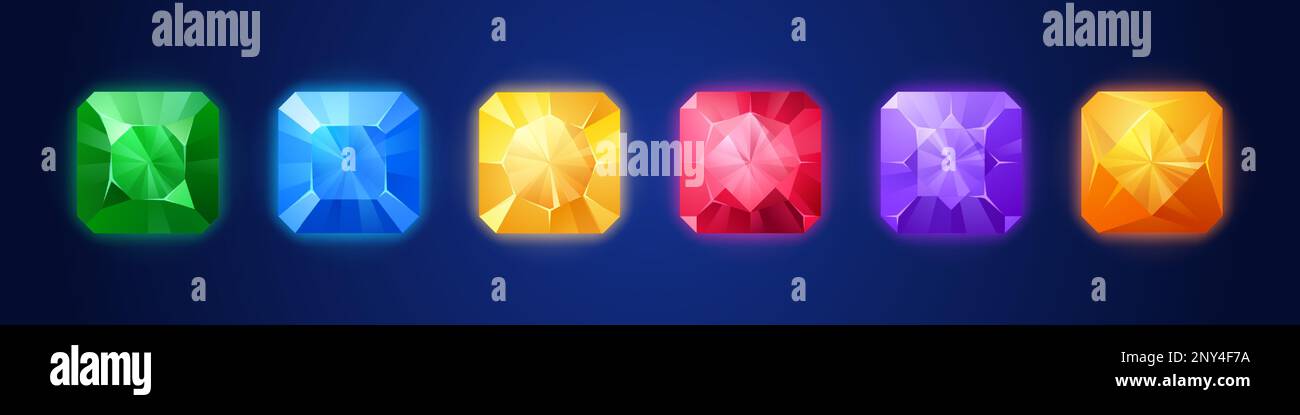 Gem icon set for match 3 game diamond and jewel cartoon vector ...