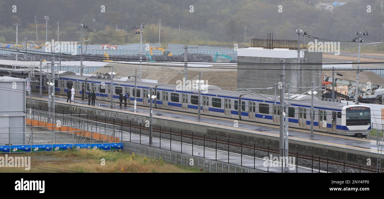 JR Joban line arrives at Tomioka Station in Fukushima Prefecture on Oct ...