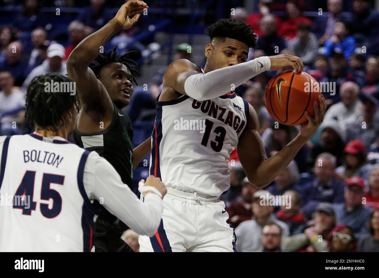 Gonzaga guard Malachi Smith (13) grabs a rebound next to Chicago State ...