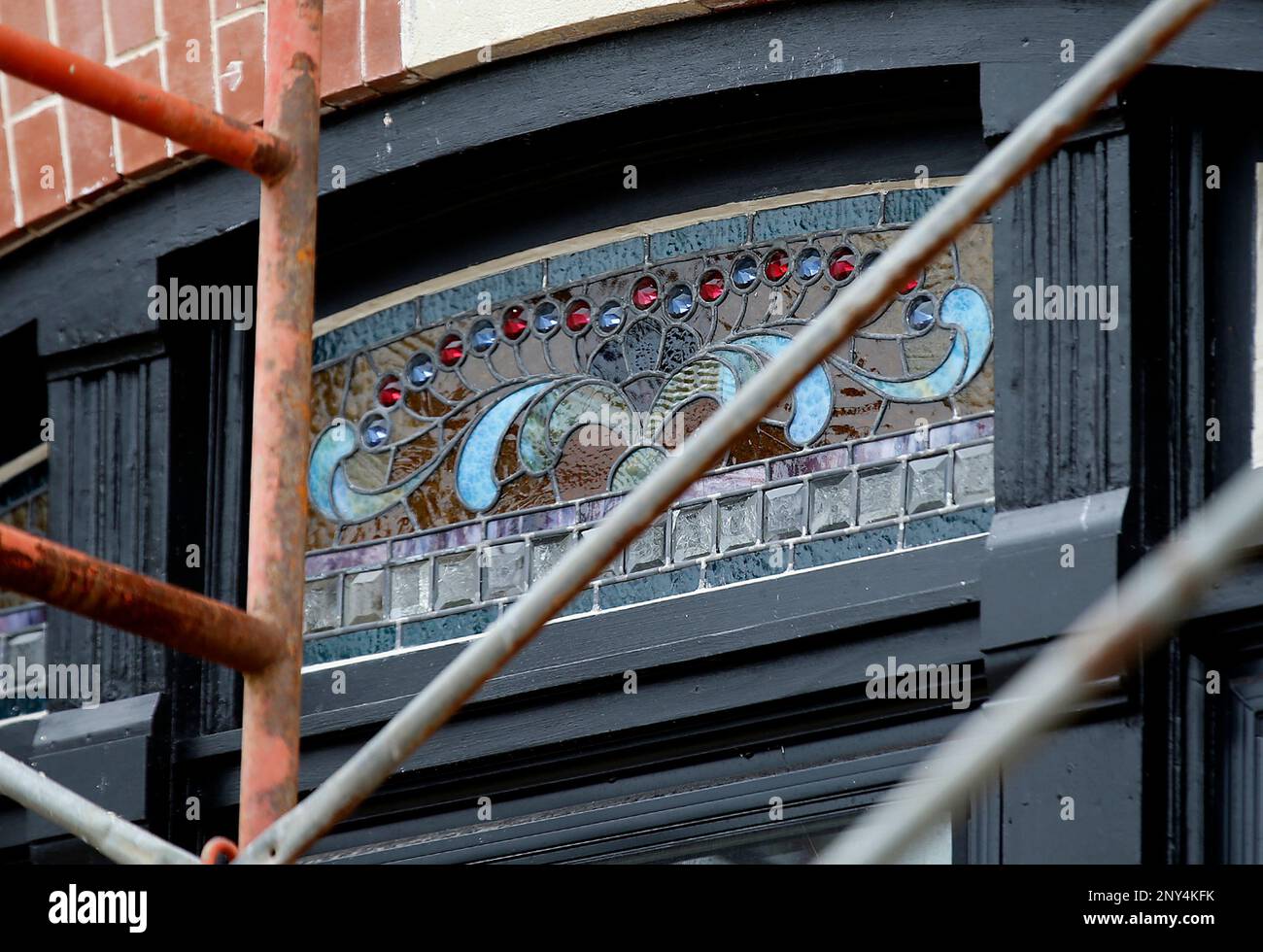This Oct. 11, 2017 photo shows some of the preserved stained glass at ...