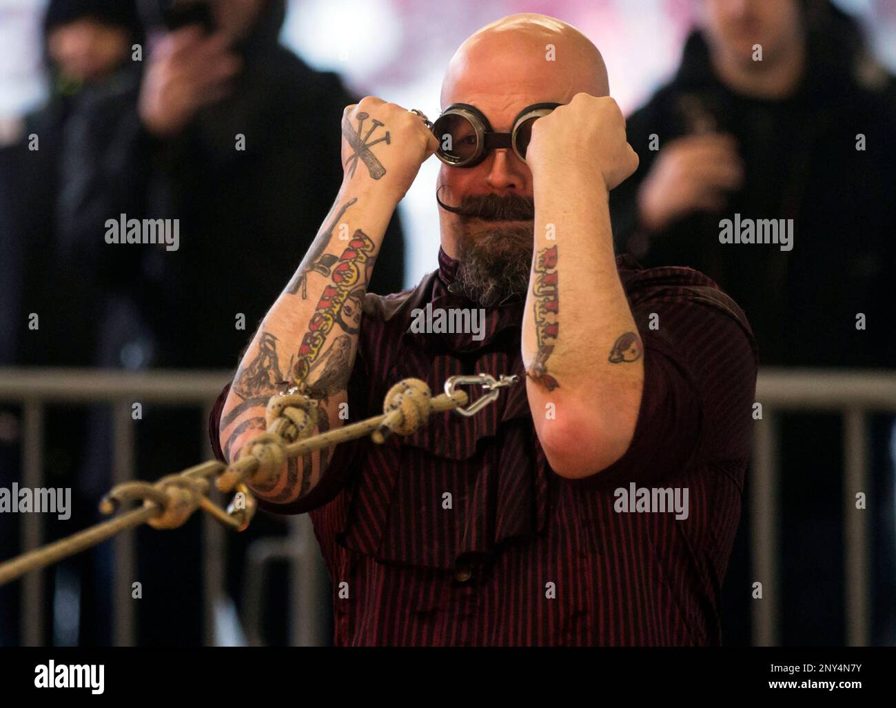 "Burnaby Q. Orbax," of the sideshow duo The Monsters of Schlock, stands ...