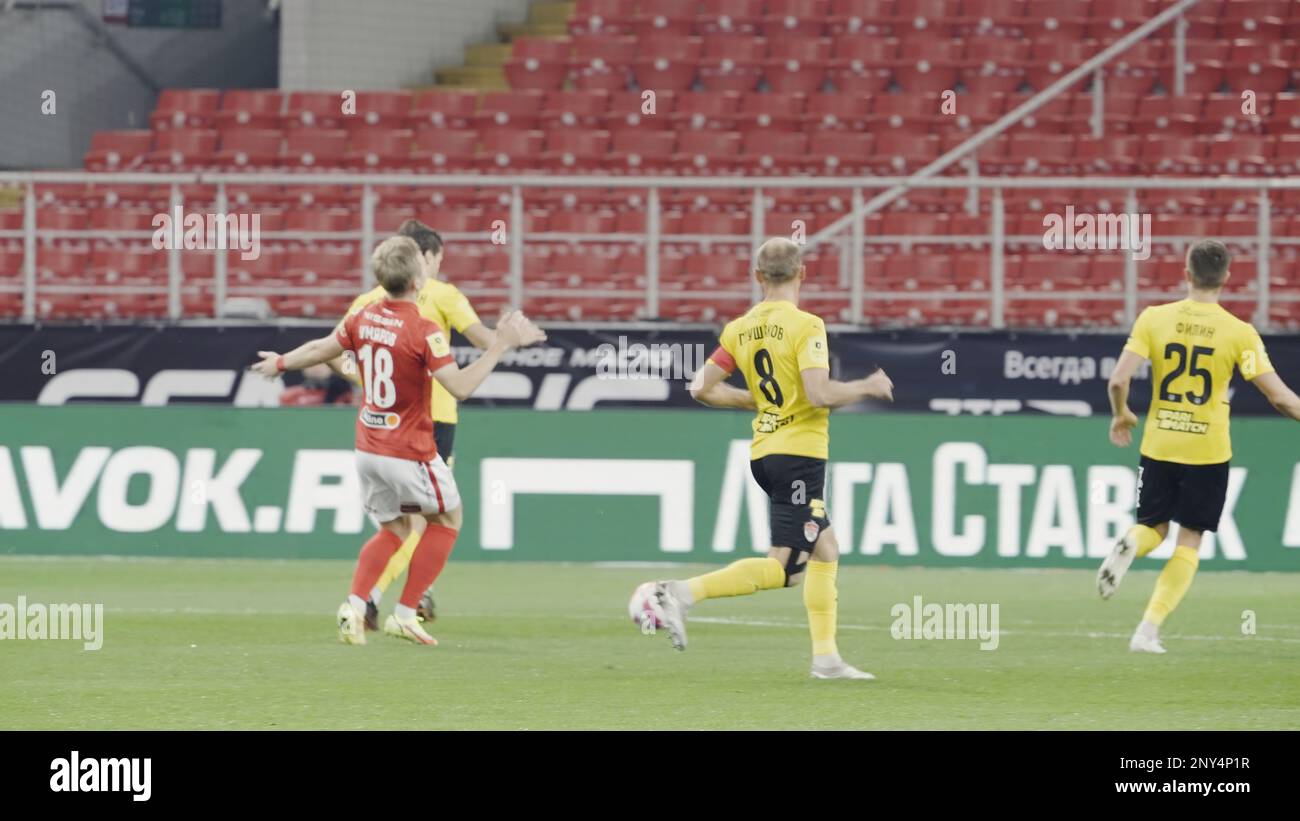 Yekaterinburg- Russia, 20.11.2022: Action. Two football teams are ...