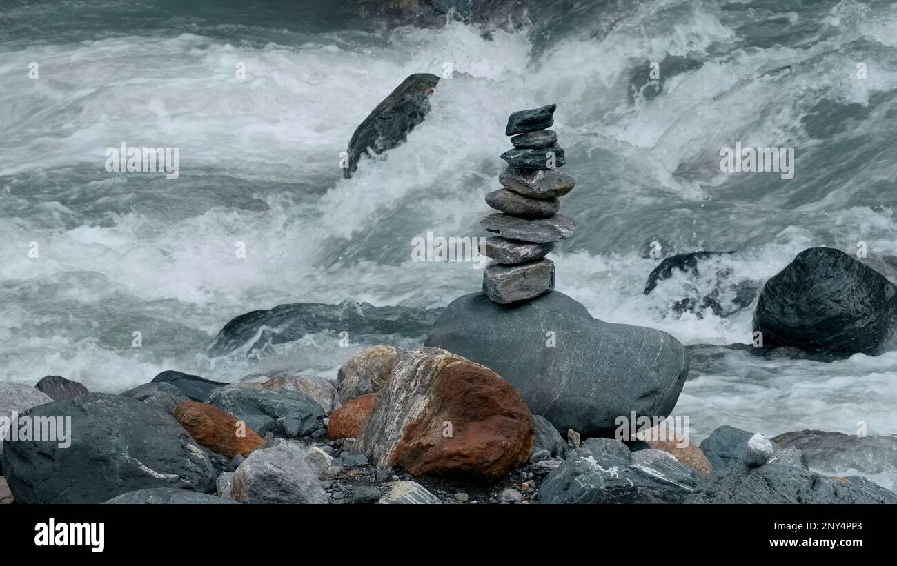 Huge streams of water flowing downstream. Creative. Close-up shooting ...
