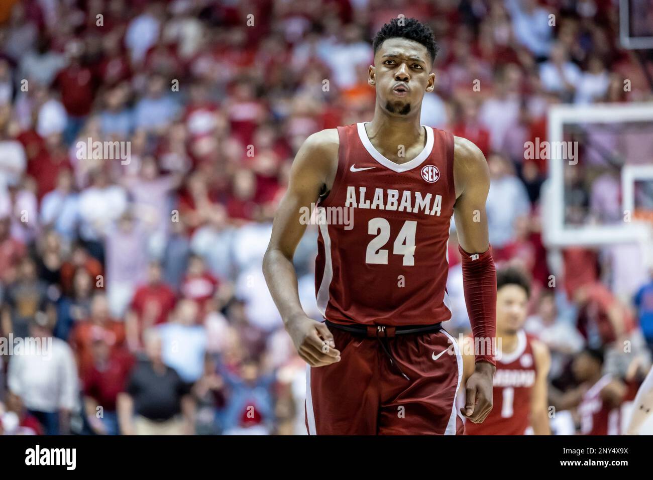 Alabama forward Brandon Miller (24) reacts to a non-call during ...