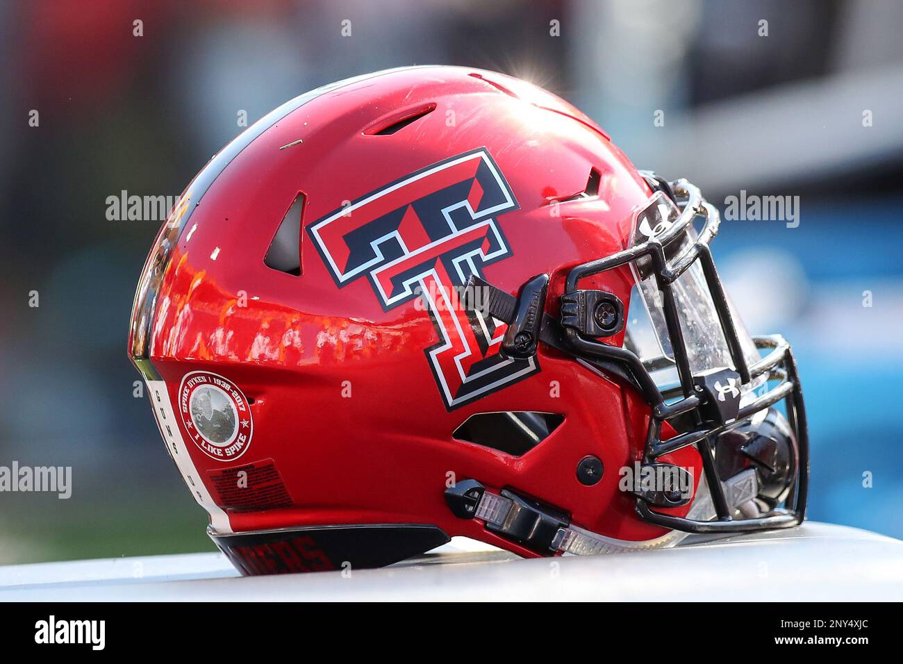 MORGANTOWN, WV - OCTOBER 14: A Texas Tech Red Raiders helmet on the ...