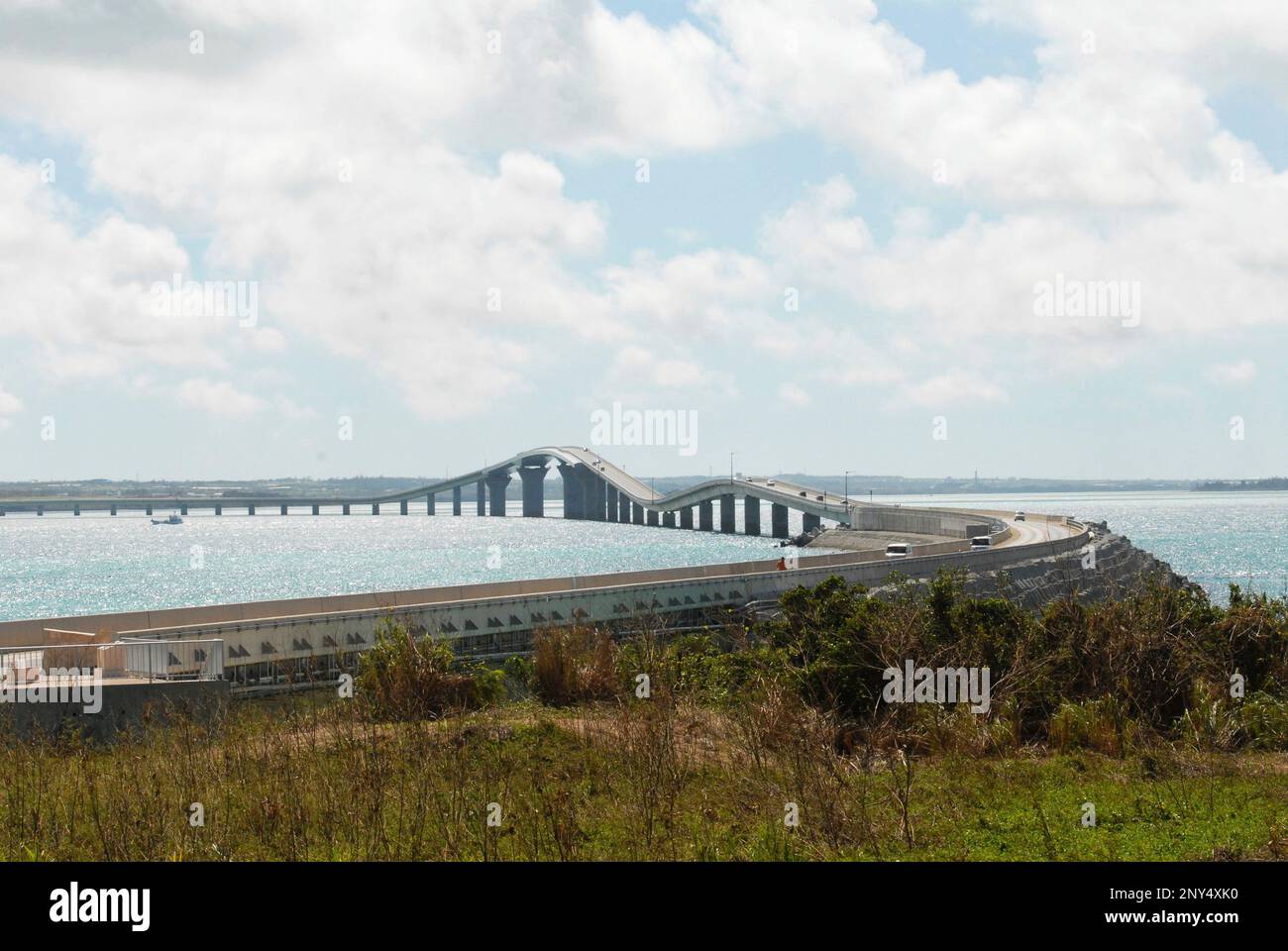 This picture taken on Sep. 5, 2017 shows 3,540-meter-long Irabu Bridge ...