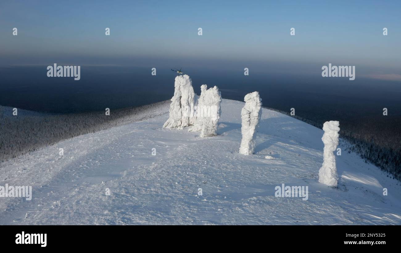 Huge ice hills. View from a helicopter. Clip.Winter cold white ...