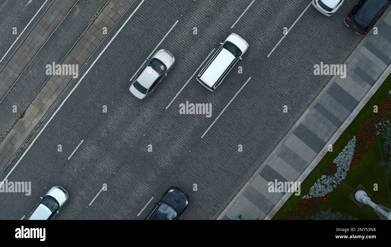 Top view of city road with traffic of cars. Stock footage. Urban ...