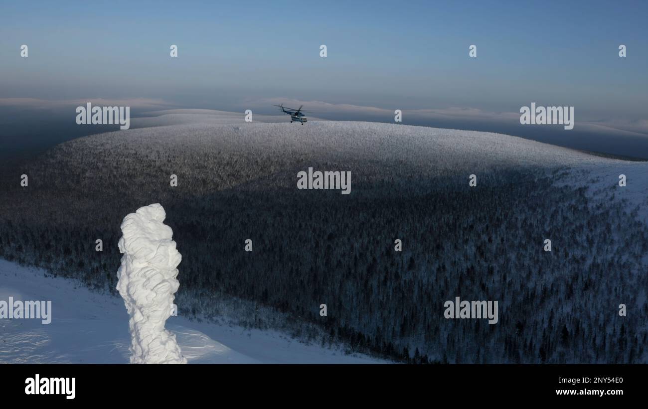 Huge ice hills. View from a helicopter. Clip.Winter cold white ...