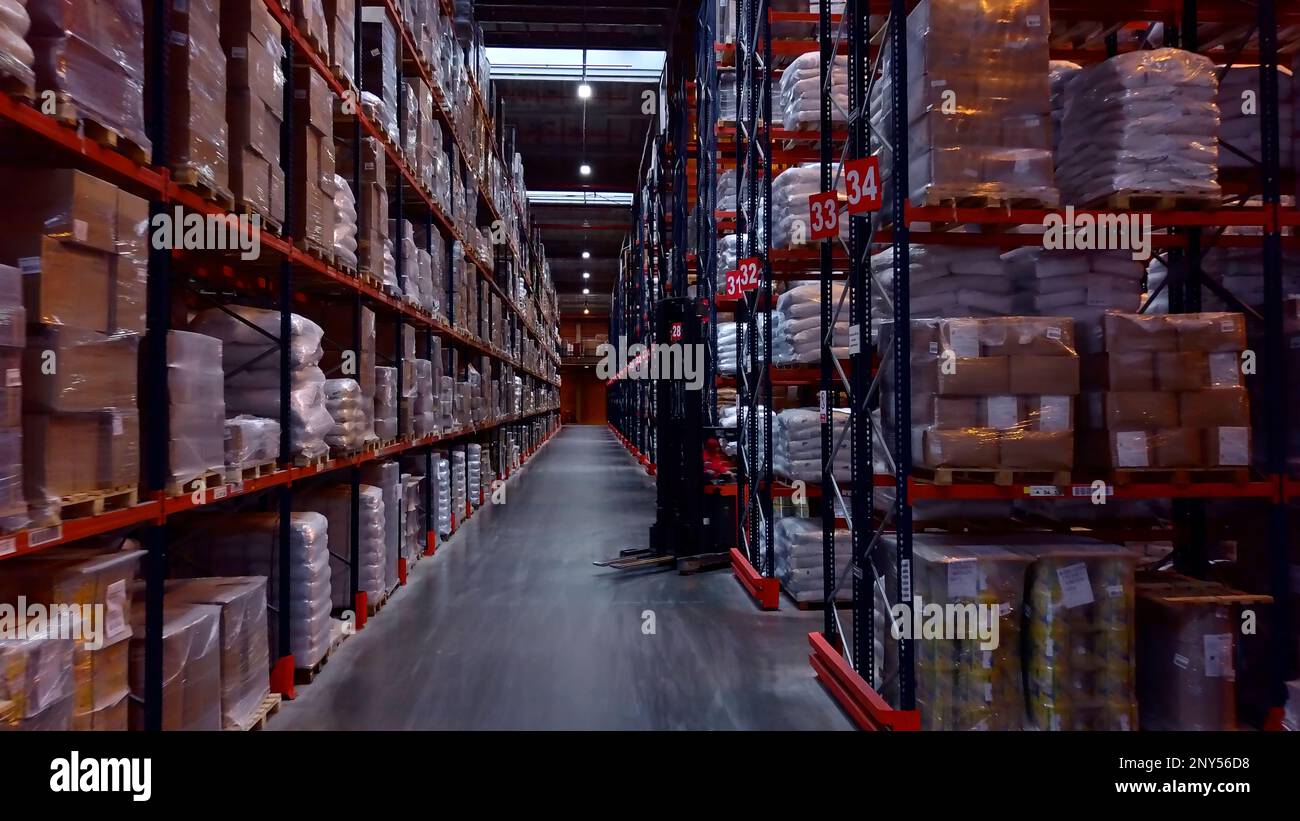 Creative. Fast work on the transportation of goods in the warehouse ...