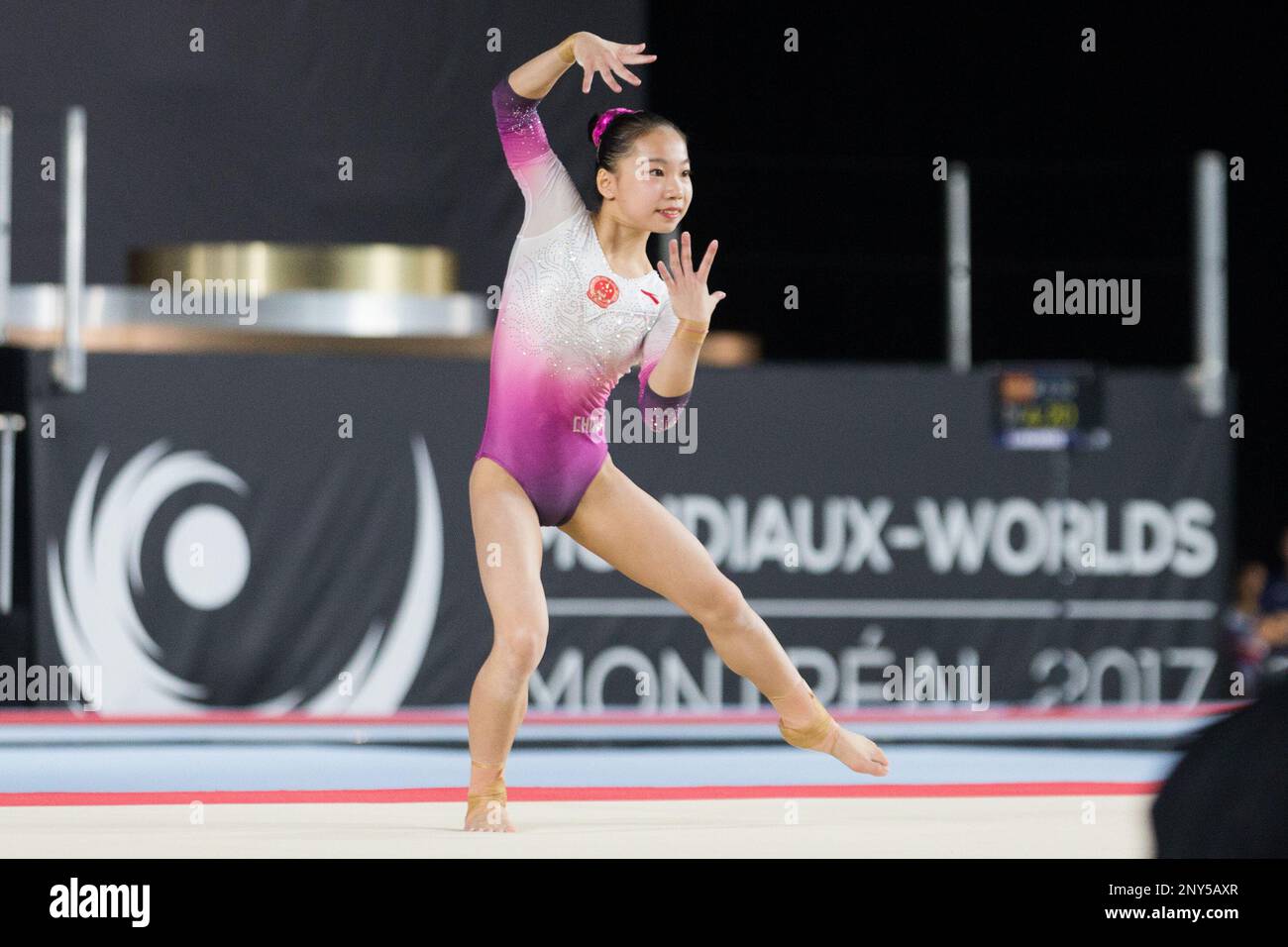 October 03, 2017: Yan Wang of China (527) on floor during the women's ...