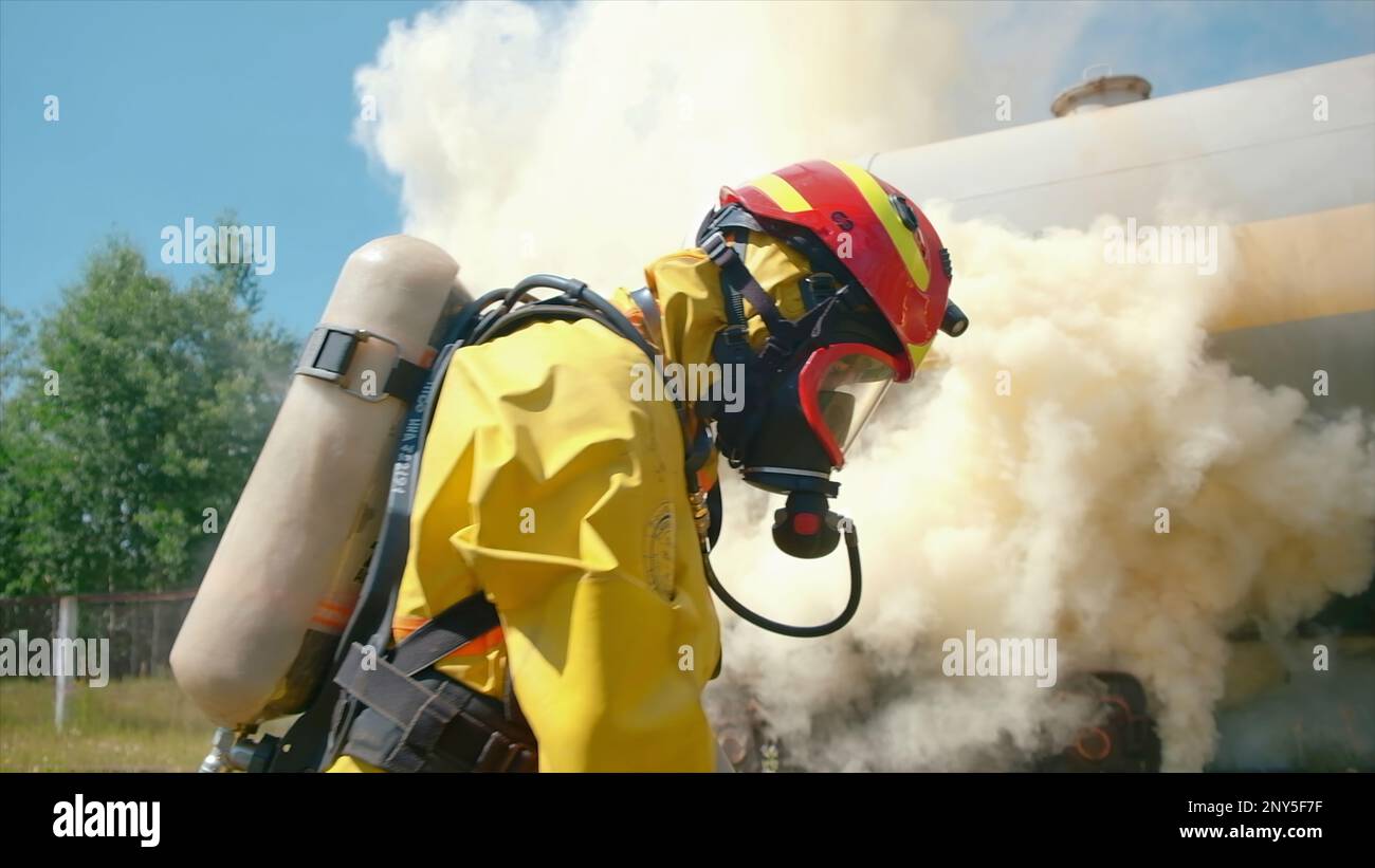 Preparation of firefighters for extinguishing. Clip. Firefighters are ...