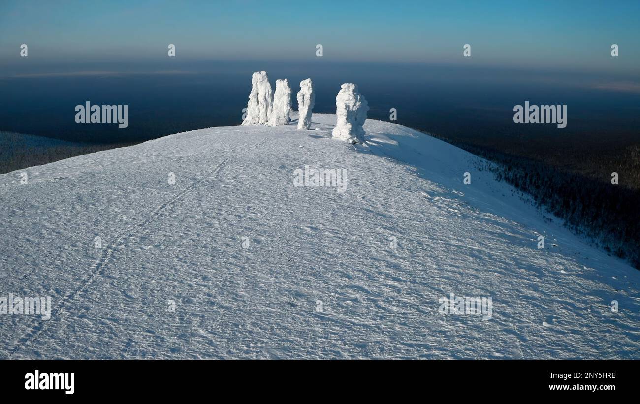View of the December landscape. Clip.Winter hills with frozen rocks in ...
