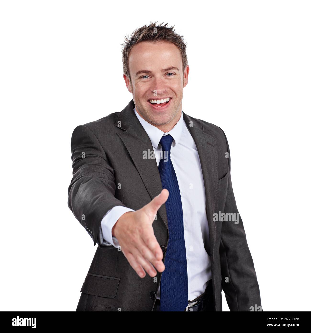 Welcome aboard. Cropped portrait of a businessman offering you his hand ...