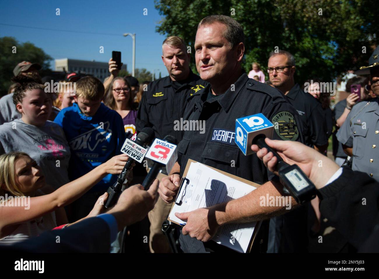 Lawrence County Sheriff Jeff Lawless speaks with the media after ...