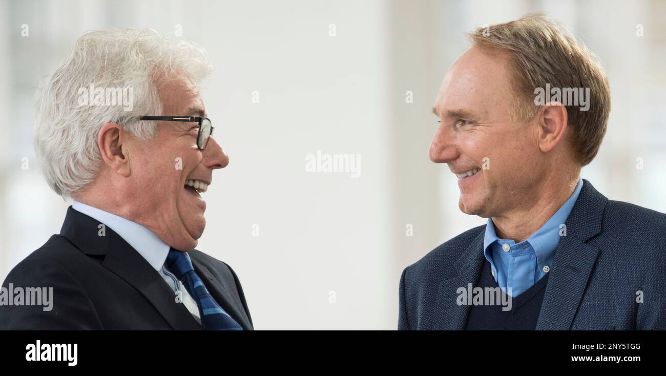 The two best-selling authors, Ken Follett, left, from Great Britain and ...