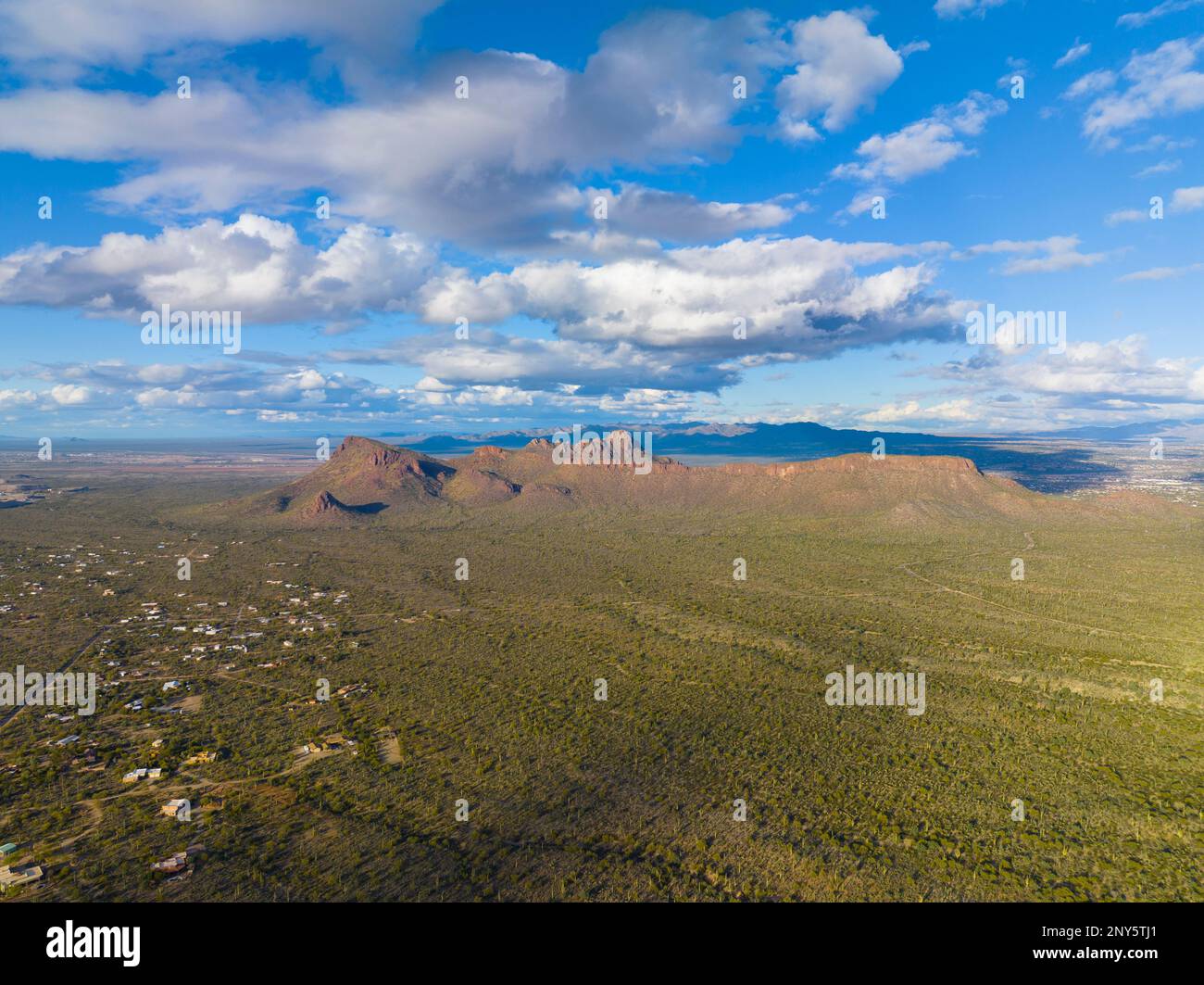 Panther Peak and Safford Peak aerial view with Sonoran Desert landscape ...