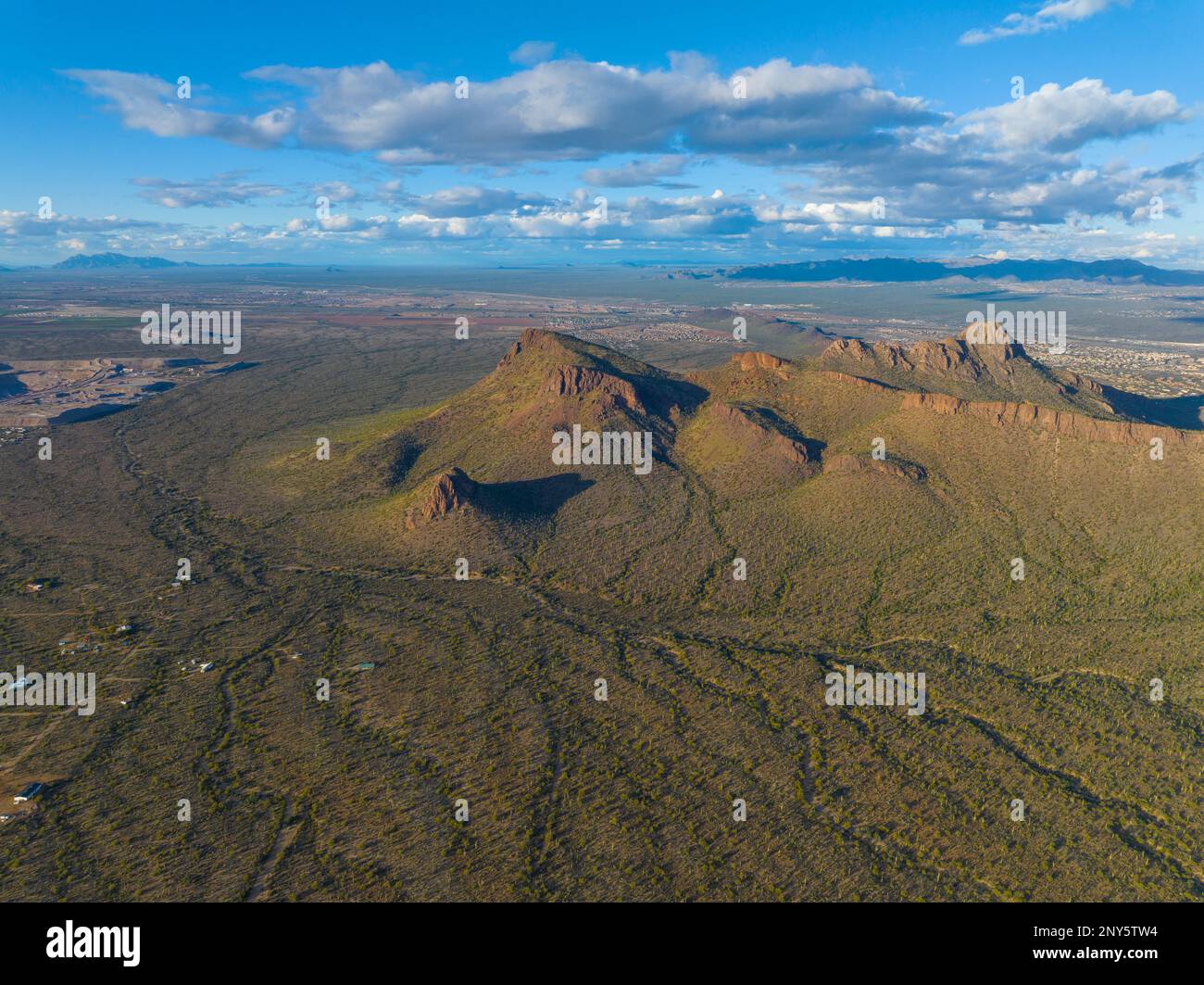 Panther Peak and Safford Peak aerial view with Sonoran Desert landscape ...
