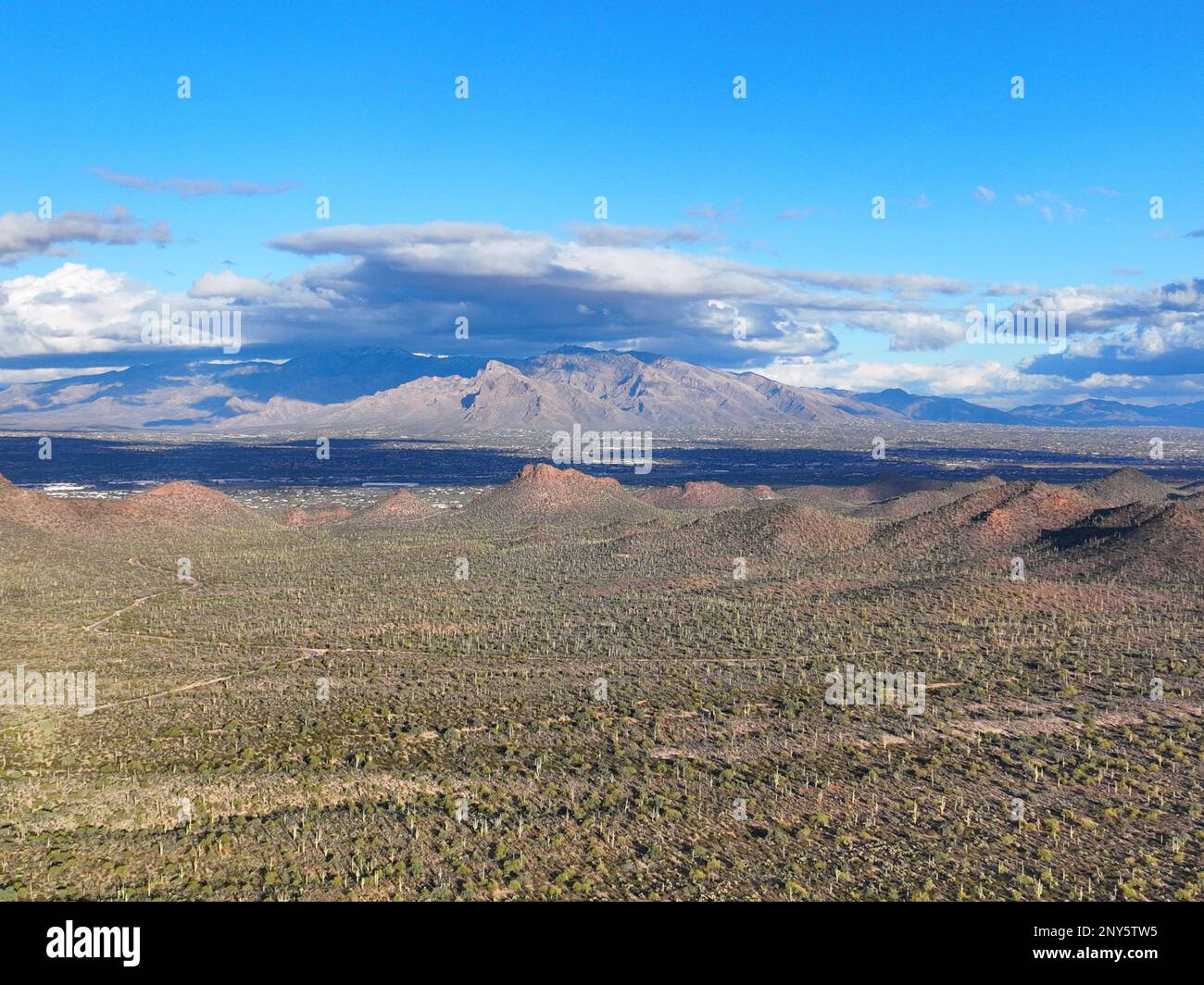Aerial view of Mt Kimball and Mt Lemmon in Santa Catalina Mountains with Sonoran Desert ...