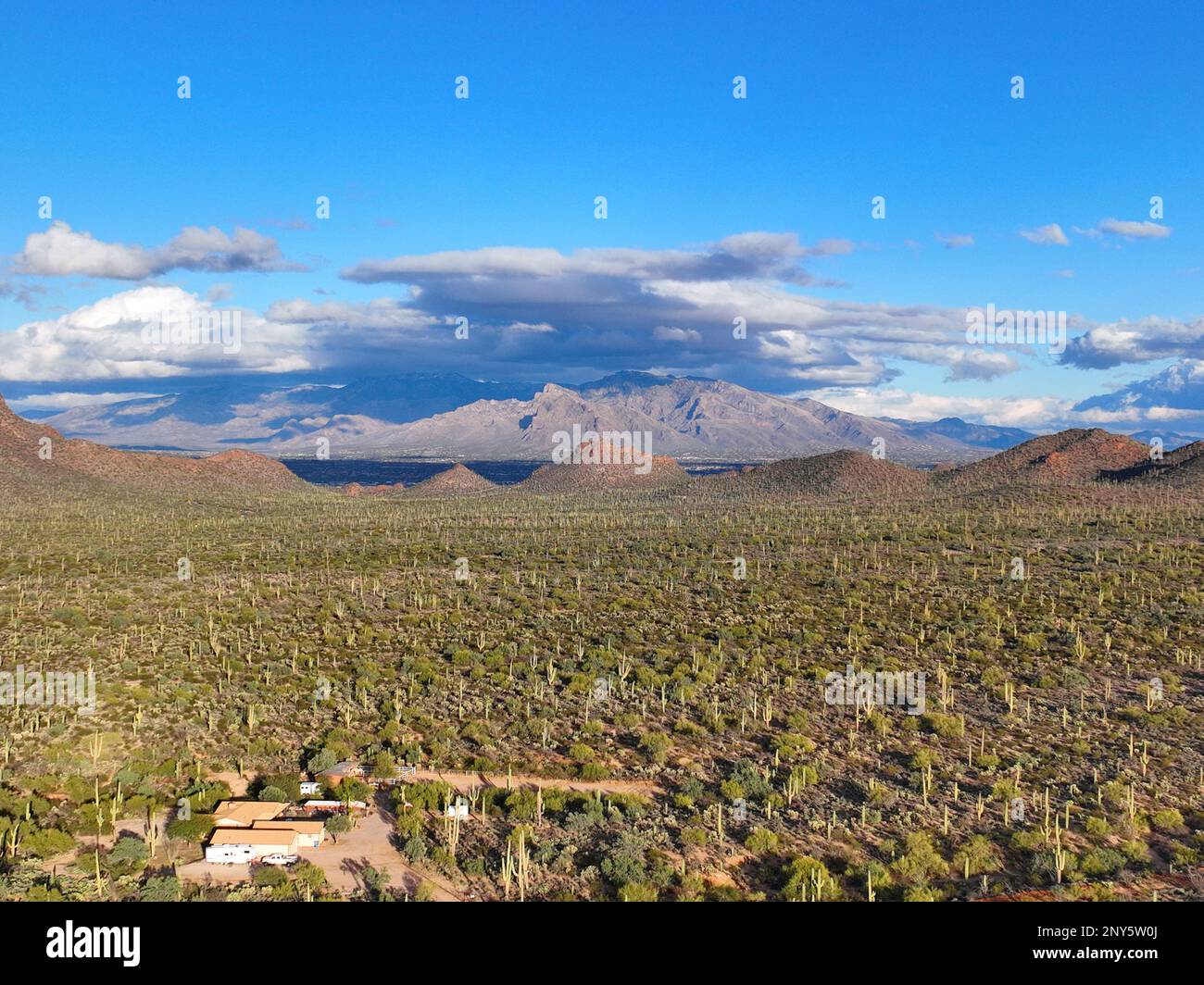 Aerial view of Mt Kimball and Mt Lemmon in Santa Catalina Mountains with Sonoran Desert ...
