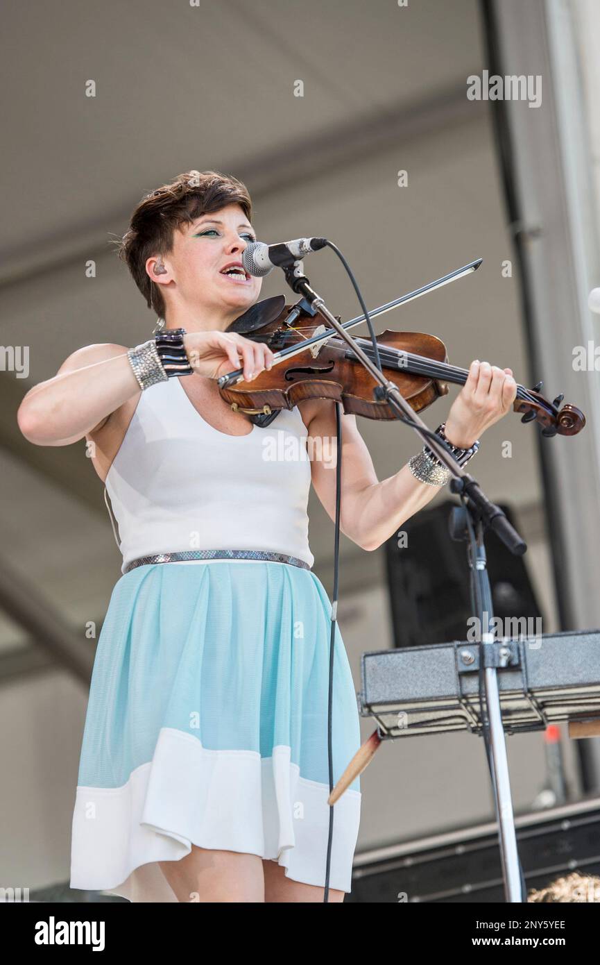 Sarah Neufeld of Arcade Fire performs during the New Orleans Jazz ...