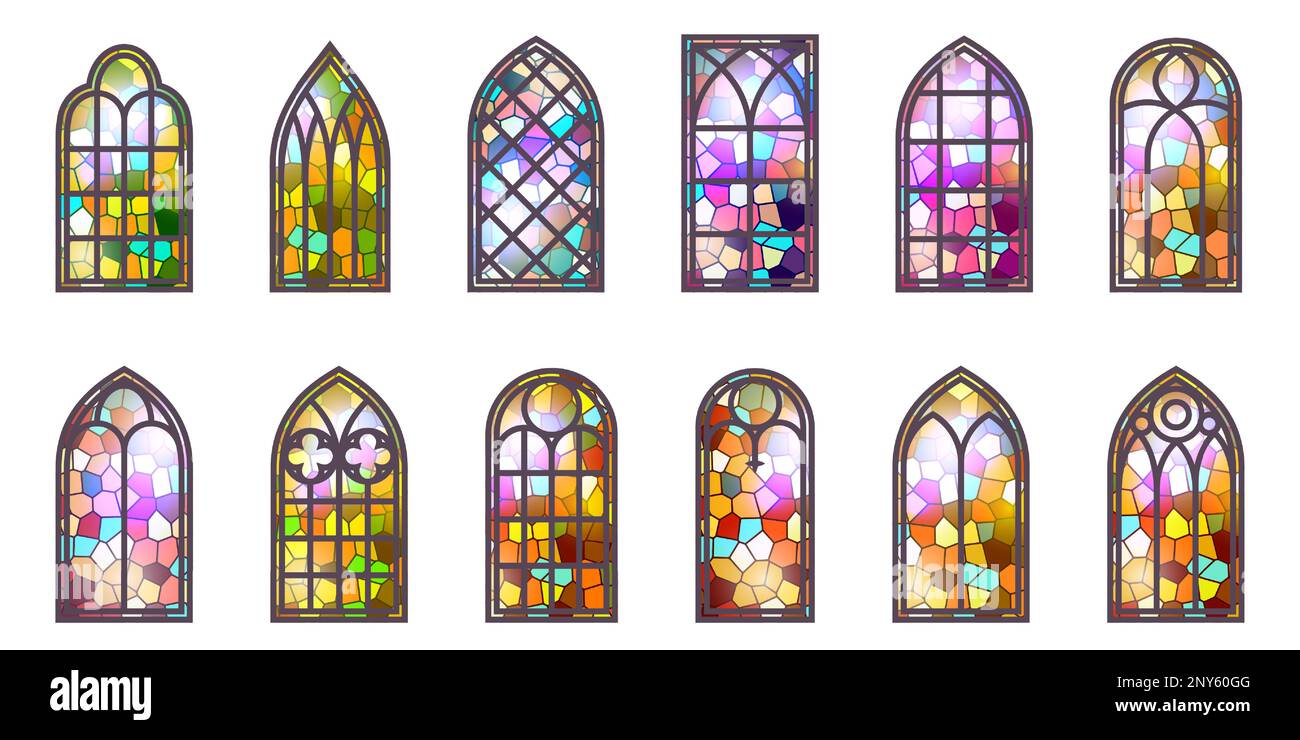 Gothic Stained Glass Windows Church Medieval Arches Catholic Cathedral Mosaic Frames Old