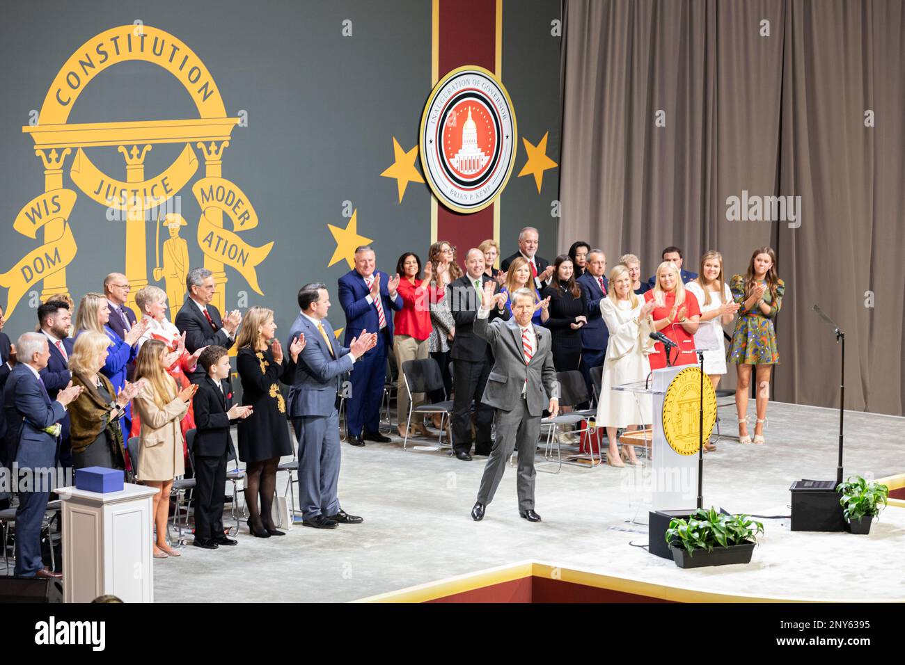 U.S. Governor Brian Kemp takes the oath of office after being re ...